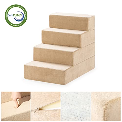 ZINUS Foam 22 Inch 4-Step Step Pet Stairs / Pet Ramp for Cats and Dogs, Large, Cream