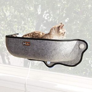 k&h pet products ez mount thermo-kitty sill heated window cat bed, heated cat hammock for large cats extra-deep cat perch gray 27″ x 10″ x 11″