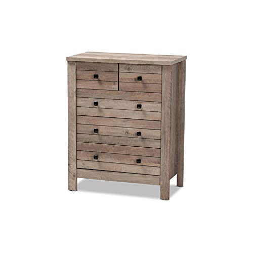 Baxton Studio Derek Modern and Contemporary Transitional Natural Oak Finished Wood 5-Drawer Chest