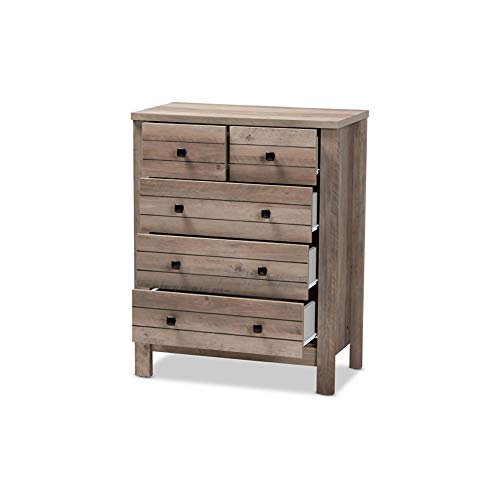 Baxton Studio Derek Modern and Contemporary Transitional Natural Oak Finished Wood 5-Drawer Chest