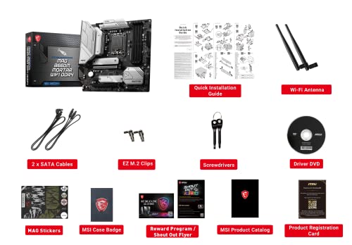 MSI MAG B660M Mortar WiFi DDR4 Gaming Motherboard (mATX, 12th Gen Intel Core, LGA 1700 Socket, DDR4, PCIe 4, 2.5G LAN, M.2 Slots, Wi-Fi 6)