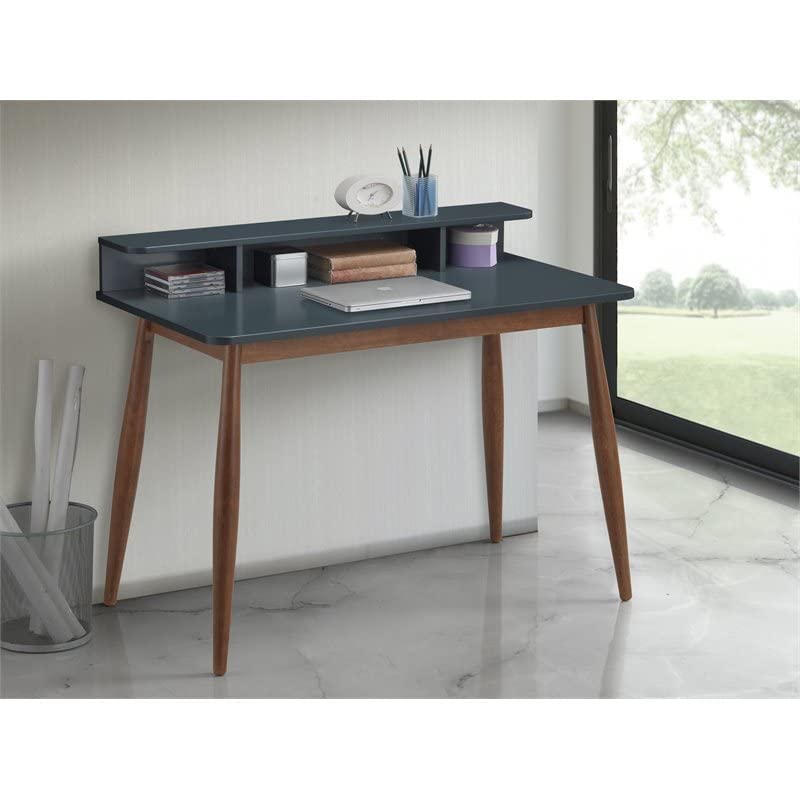 Roundhill Furniture Roskilde Storage Wood Office Desk, Gray/Blue