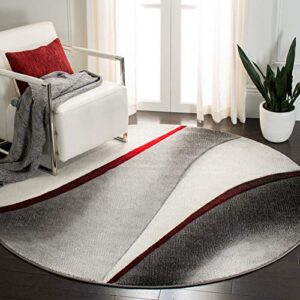 safavieh hollywood collection 11′ round grey / red hlw712k mid-century modern non-shedding dining room entryway foyer living room bedroom area rug