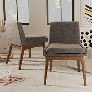 Baxton Studio Nexus Dining Chair Walnut Wood Finishing and Gravel Fabric Upholstered Dining Side Chair