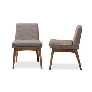 Baxton Studio Nexus Dining Chair Walnut Wood Finishing and Gravel Fabric Upholstered Dining Side Chair