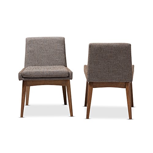 Baxton Studio Nexus Dining Chair Walnut Wood Finishing and Gravel Fabric Upholstered Dining Side Chair