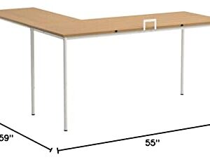 ZINUS Dominic 59 Inch White Metal Corner Desk with Storage Drawer / L-Shaped Computer Desk / Office Desk / Easy, Bolt Free Assembly, Natural