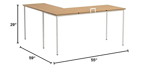 ZINUS Dominic 59 Inch White Metal Corner Desk with Storage Drawer / L-Shaped Computer Desk / Office Desk / Easy, Bolt Free Assembly, Natural