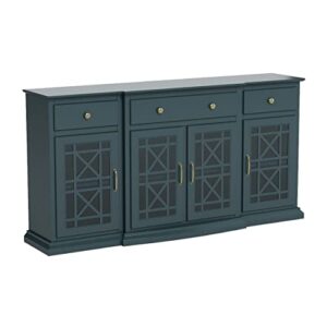 walker edison modern wood glass door buffet sideboard living room-entryway serving storage cabinet doors-dining room console, 60 inch, dark teal