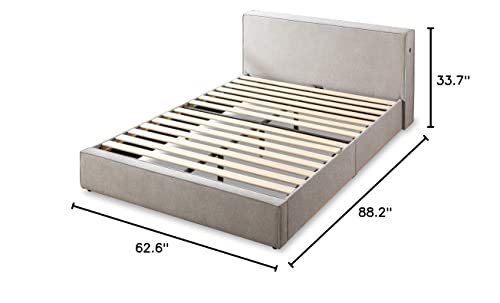 ZINUS Finley Upholstered Platform Bed Frame with Headboard Shelf / USB Ports Included / Wood Slat Support / No Box Spring Needed / Easy Assembly, Queen