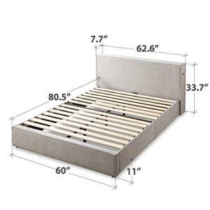 ZINUS Finley Upholstered Platform Bed Frame with Headboard Shelf / USB Ports Included / Wood Slat Support / No Box Spring Needed / Easy Assembly, Queen