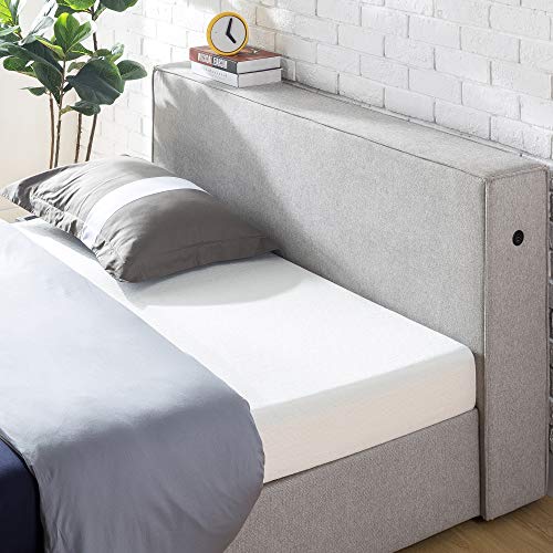 ZINUS Finley Upholstered Platform Bed Frame with Headboard Shelf / USB Ports Included / Wood Slat Support / No Box Spring Needed / Easy Assembly, Queen