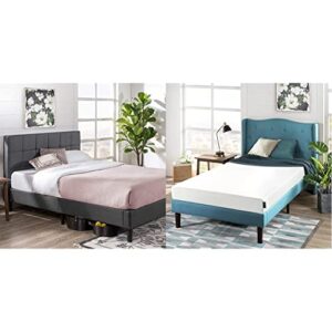 zinus lottie upholstered platform bed frame, grey, twin & 6 inch green tea memory foam mattress / certipur-us certified / bed-in-a-box / pressure relieving, twin, white