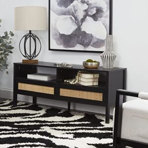 Decor Therapy Piper Rattan Storage Media Console Stand for TVs up to 59", 47" x 20", Blondewood