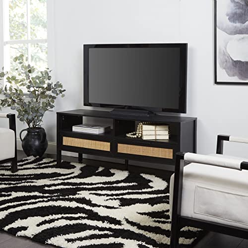 Decor Therapy Piper Rattan Storage Media Console Stand for TVs up to 59", 47" x 20", Blondewood