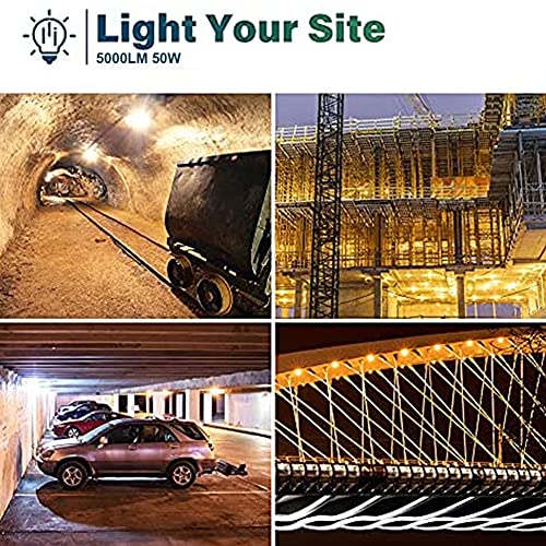 Construction Lights String Temporary Lighting - 50ft Work Light Stringer with 5 Integrated Jobsite LED Lights, 5000LM Super Bright Led Work Lights Carabiner Hooks Included-5 Lights