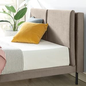 zinus taylor velvet upholstered platform bed frame with split headboard / velvet bed frame / no box spring needed / easy assembly, latte, queen