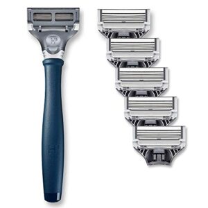 harry’s men’s razor set with 6 razor blades, navy blue