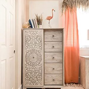 Signature Design by Ashley Paxberry Boho 5 Drawer Dressing Chest with Slider Door & 3 Adjustable Shelves, Whitewash