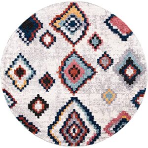 SAFAVIEH Morocco Collection 6'7" Round Ivory/Multi MRC940A Moroccan Boho Tribal Area Rug