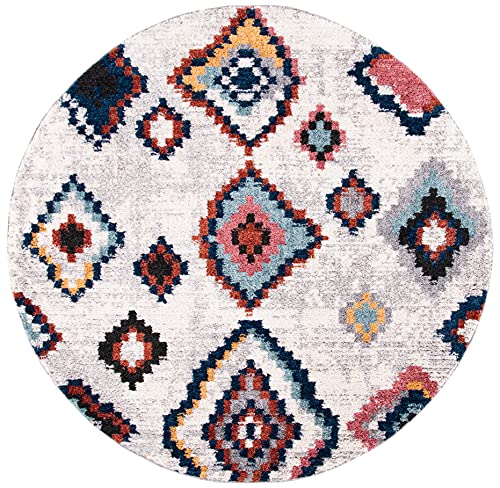 SAFAVIEH Morocco Collection 6'7" Round Ivory/Multi MRC940A Moroccan Boho Tribal Area Rug