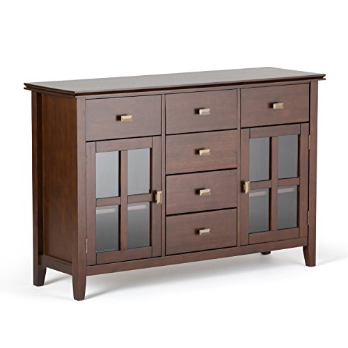 SIMPLIHOME Artisan Solid Pine Wood 54 inch Contemporary Sideboard Buffet Credenza in Russet Brown features 2 Doors, 6 Drawers and 2 Cabinets with Large storage spaces