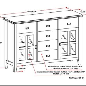 SIMPLIHOME Artisan Solid Pine Wood 54 inch Contemporary Sideboard Buffet Credenza in Russet Brown features 2 Doors, 6 Drawers and 2 Cabinets with Large storage spaces