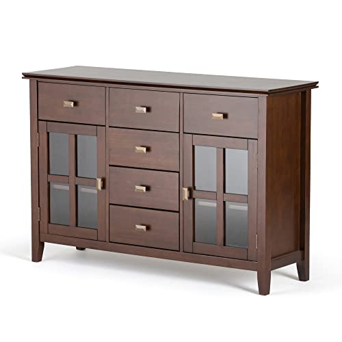 SIMPLIHOME Artisan Solid Pine Wood 54 inch Contemporary Sideboard Buffet Credenza in Russet Brown features 2 Doors, 6 Drawers and 2 Cabinets with Large storage spaces