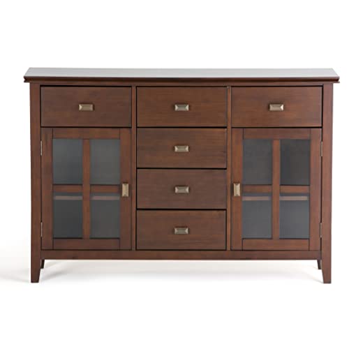 SIMPLIHOME Artisan Solid Pine Wood 54 inch Contemporary Sideboard Buffet Credenza in Russet Brown features 2 Doors, 6 Drawers and 2 Cabinets with Large storage spaces