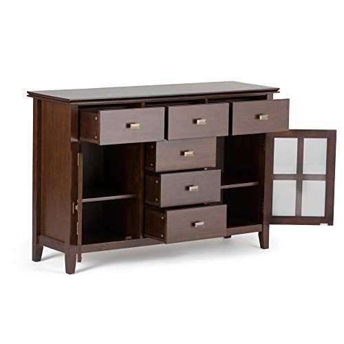 SIMPLIHOME Artisan Solid Pine Wood 54 inch Contemporary Sideboard Buffet Credenza in Russet Brown features 2 Doors, 6 Drawers and 2 Cabinets with Large storage spaces