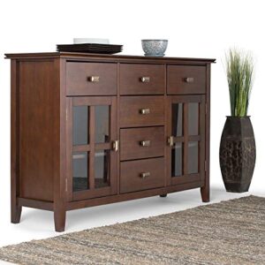 SIMPLIHOME Artisan Solid Pine Wood 54 inch Contemporary Sideboard Buffet Credenza in Russet Brown features 2 Doors, 6 Drawers and 2 Cabinets with Large storage spaces