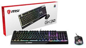 msi vigor gk30 combo, 6-zone rgb gk30 gaming keyboard & gm11 gaming mouse, water repellent & splash-proof, 5000 dpi