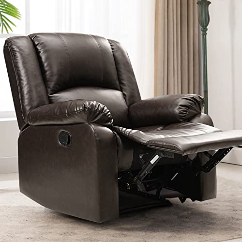 COOSLEEP Leather Recliner Chair with Overstuffed Arm and Back,Soft Living Room Chair Home Theater Lounge Seat,Manual Reclining Chairs for Adults(Brown)