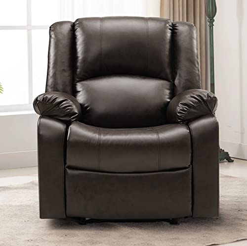 COOSLEEP Leather Recliner Chair with Overstuffed Arm and Back,Soft Living Room Chair Home Theater Lounge Seat,Manual Reclining Chairs for Adults(Brown)