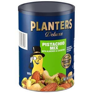 PLANTERS Deluxe Pistachio Mix, 1.15 lb. Resealable Canister - Deluxe Pistachio Mix: Pistachios, Almonds & Cashews Roasted in Peanut Oil with Sea Salt - Kosher, Savory Snack