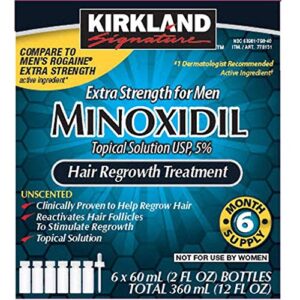 6 months kirkland minoxidil 5% extra strength hair loss regrowth treatment men, 12 fl oz (pack of 6)