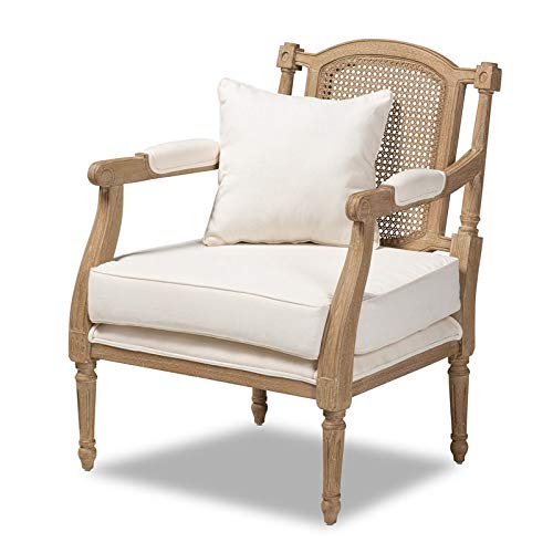 Baxton Studio Clemence Ivory Upholstered Whitewashed Wood Armchair