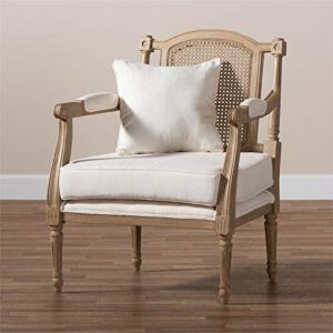 Baxton Studio Clemence Ivory Upholstered Whitewashed Wood Armchair