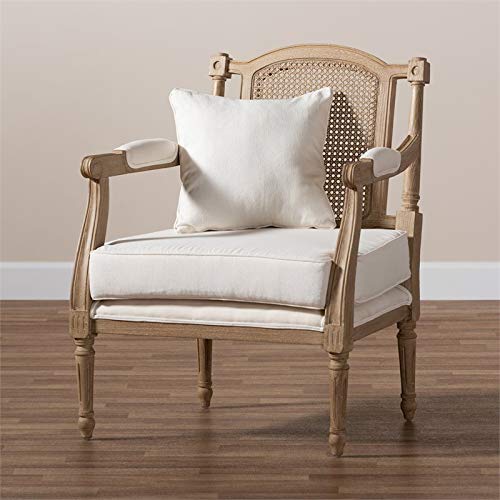 Baxton Studio Clemence Ivory Upholstered Whitewashed Wood Armchair