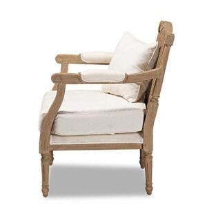 Baxton Studio Clemence Ivory Upholstered Whitewashed Wood Armchair