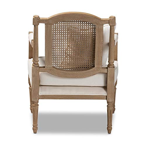 Baxton Studio Clemence Ivory Upholstered Whitewashed Wood Armchair