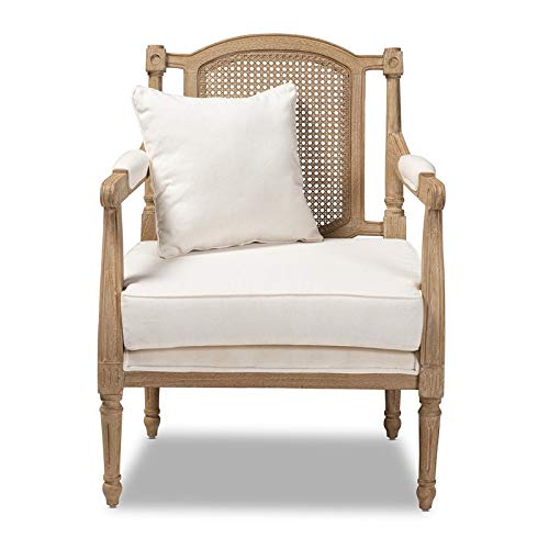 Baxton Studio Clemence Ivory Upholstered Whitewashed Wood Armchair