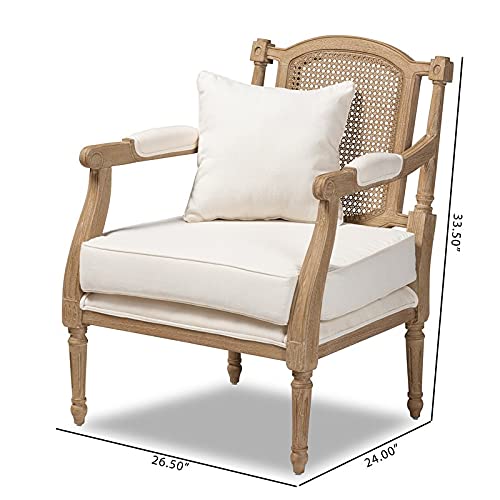 Baxton Studio Clemence Ivory Upholstered Whitewashed Wood Armchair