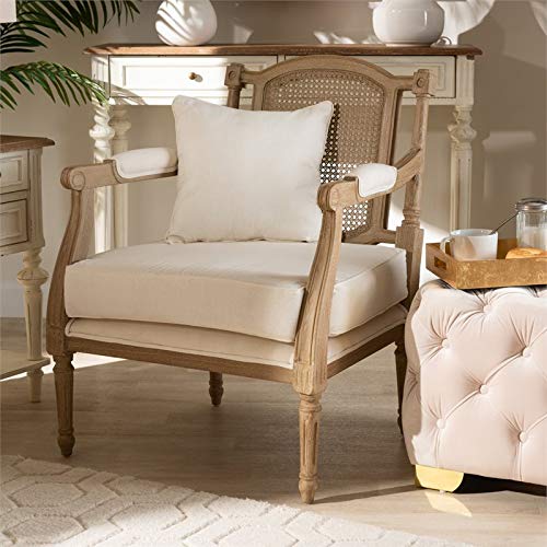 Baxton Studio Clemence Ivory Upholstered Whitewashed Wood Armchair