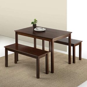 zinus juliet espresso wood dining table with two benches / 3 piece set, table and bench set