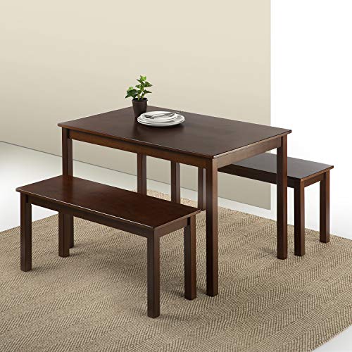 Zinus Juliet Espresso Wood Dining Table with Two Benches / 3 Piece Set, Table and Bench Set