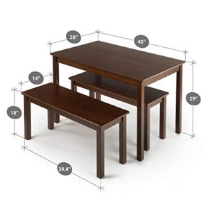 Zinus Juliet Espresso Wood Dining Table with Two Benches / 3 Piece Set, Table and Bench Set