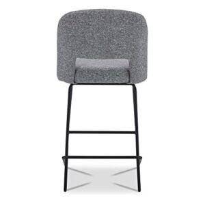 Watson & Whitely Modern Bar Stools, Fabric Upholstered Bar Stool with Back, Metal Legs in Matte Black, 26" H Seat Height, Set of 2, Grey (Multi-Colored)