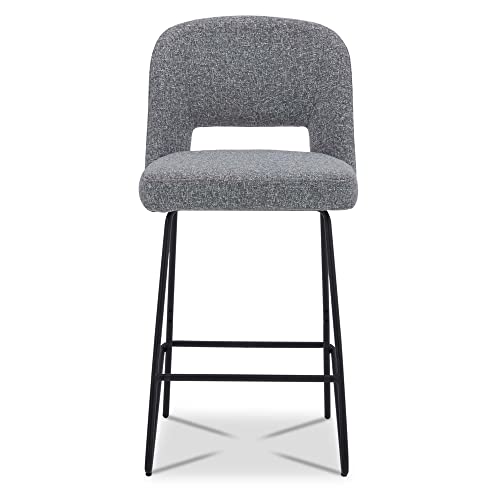 Watson & Whitely Modern Bar Stools, Fabric Upholstered Bar Stool with Back, Metal Legs in Matte Black, 26" H Seat Height, Set of 2, Grey (Multi-Colored)