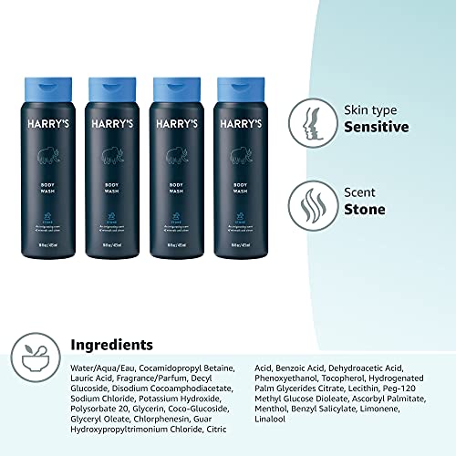 Harry's Men's Body Wash Shower Gel - Stone, 16 Fl Oz (Pack of 4) - Packaging May Vary